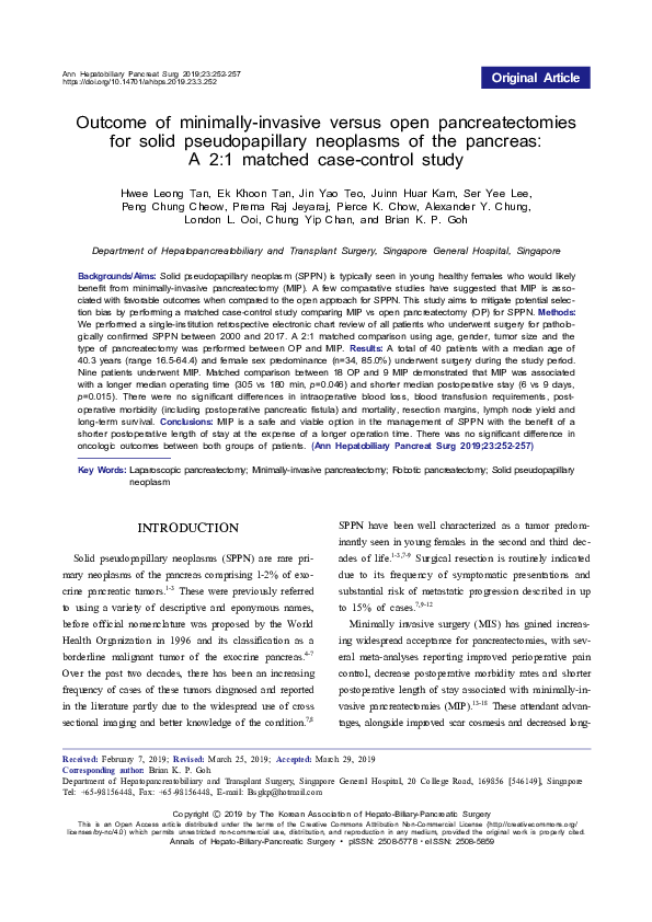(PDF) Outcome of minimally-invasive versus open pancreatectomies for ...