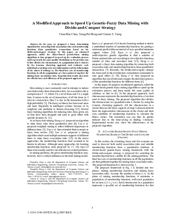 (PDF) A modified approach to speed up genetic-fuzzy data mining with divide-and-conquer strategy
