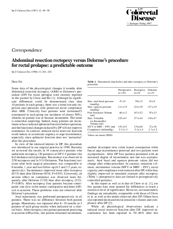 (PDF) Abdominal resection rectopexy versus Delorme's procedure for ...
