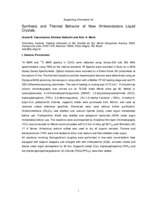 (PDF) Synthesis and Thermal Behavior of New N -Heterotolan Liquid Crystals | Emilene Dalmolin ...