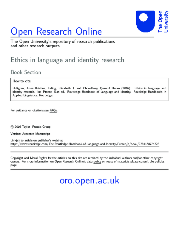 (PDF) Ethics in Language and Identity Research