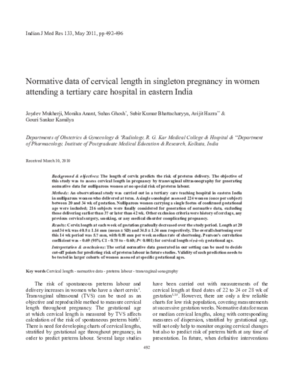 (PDF) Normative data of cervical length in singleton pregnancy in women ...
