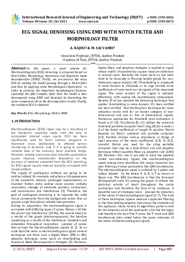 (PDF) IRJET- ECG SIGNAL DENOISING USING EMD WITH NOTCH FILTER AND ...