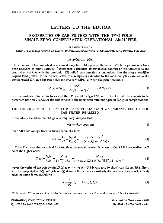 (PDF) Properties of sab filters with the two-pole single-zero ...