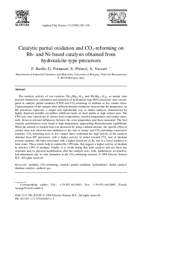 (PDF) Catalytic partial oxidation and CO2-reforming on Rh- and Ni-based ...