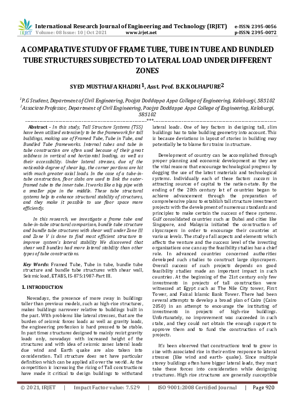 (PDF) IRJET- A COMPARATIVE STUDY OF FRAME TUBE, TUBE IN TUBE AND ...