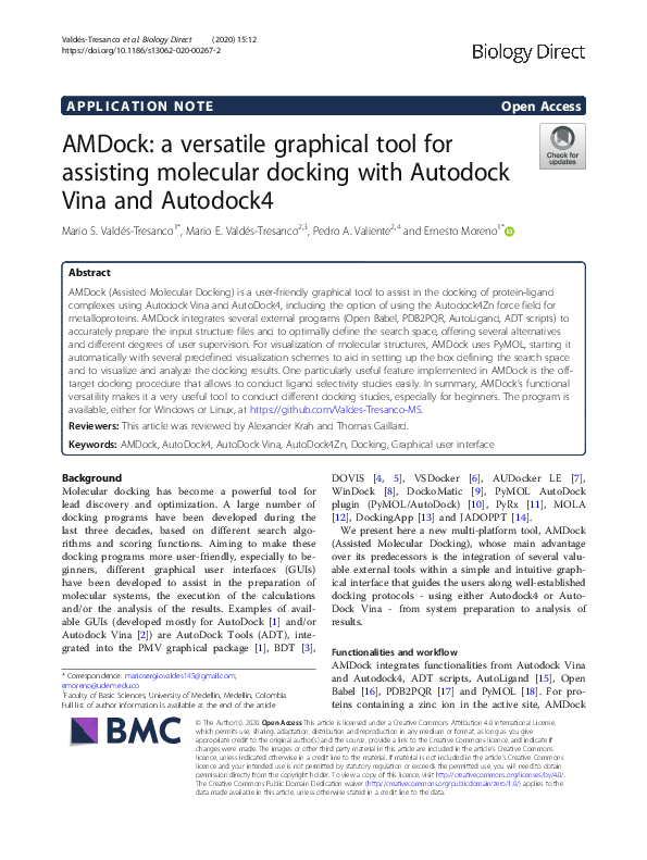 (PDF) AMDock: a versatile graphical tool for assisting molecular ...