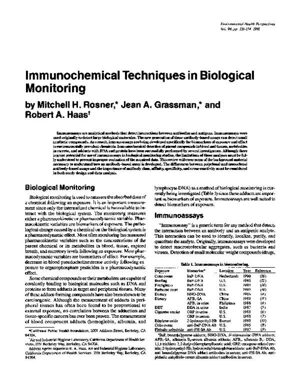 (PDF) Immunochemical Techniques in Biological Monitoring