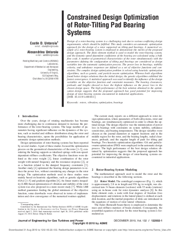 (PDF) Constrained Design Optimization of Rotor-Tilting Pad Bearing Systems