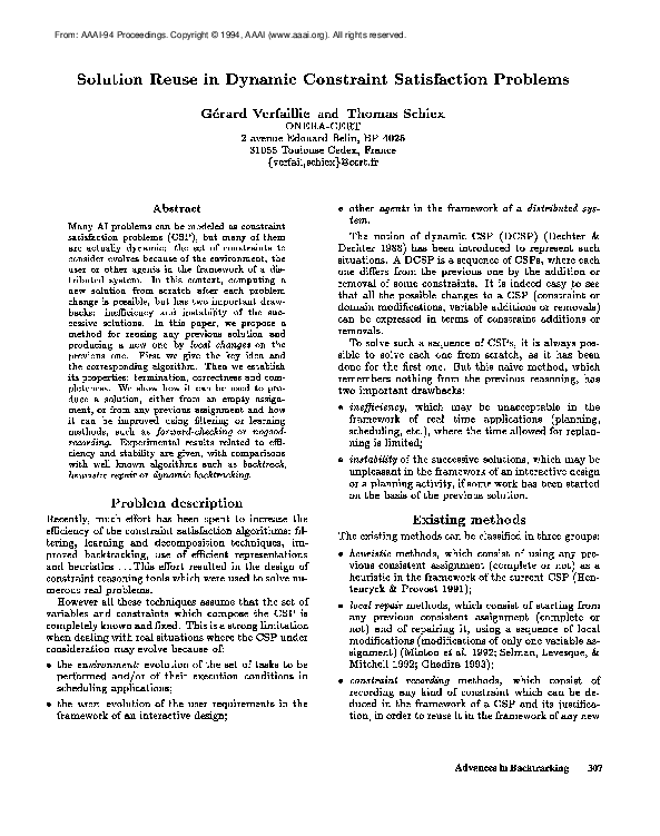 (PDF) Solution reuse in dynamic constraint satisfaction problems