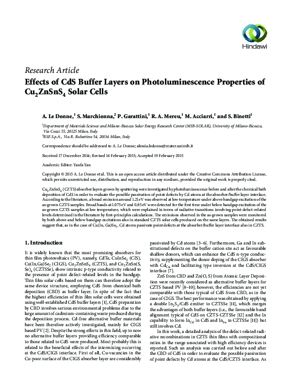 (PDF) Effects of CdS buffer layers on photoluminescence properties of ...