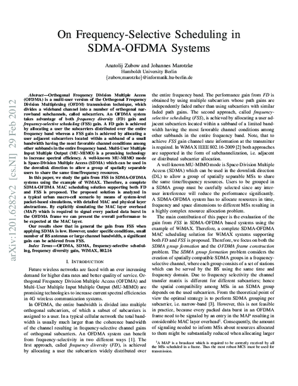 (PDF) On the Frequency-Selective Scheduling Gain in SDMA-OFDMA Systems