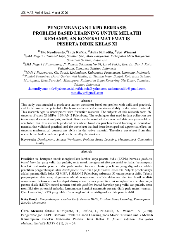 (PDF) Pengembangan LKPD Berbasis Problem Based Learning Untuk Melatih ...