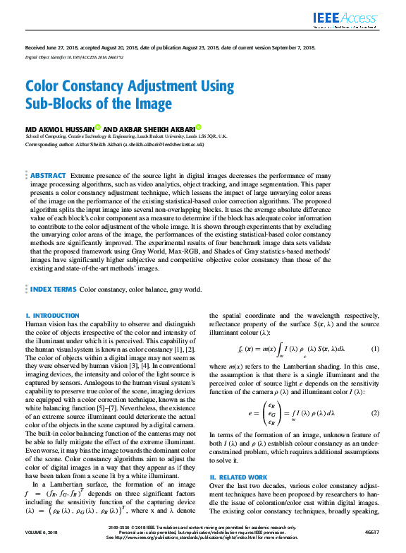 (PDF) Color Constancy Adjustment Using Sub-Blocks of the Image
