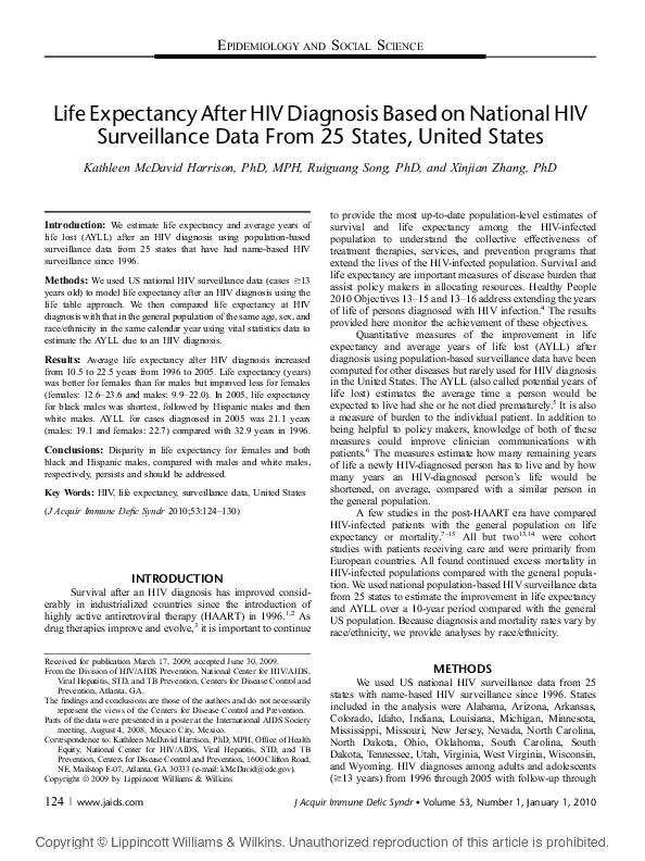 (PDF) Life Expectancy After HIV Diagnosis Based on National HIV ...