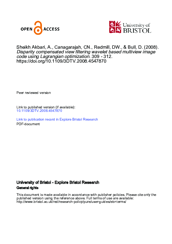 (PDF) Disparity compensated view filtering wavelet based multiview image codec using Lagrangian ...