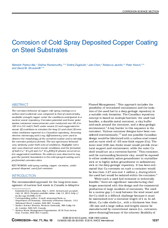 (PDF) Corrosion of Cold-Spray Deposited Copper Coatings On Steel ...