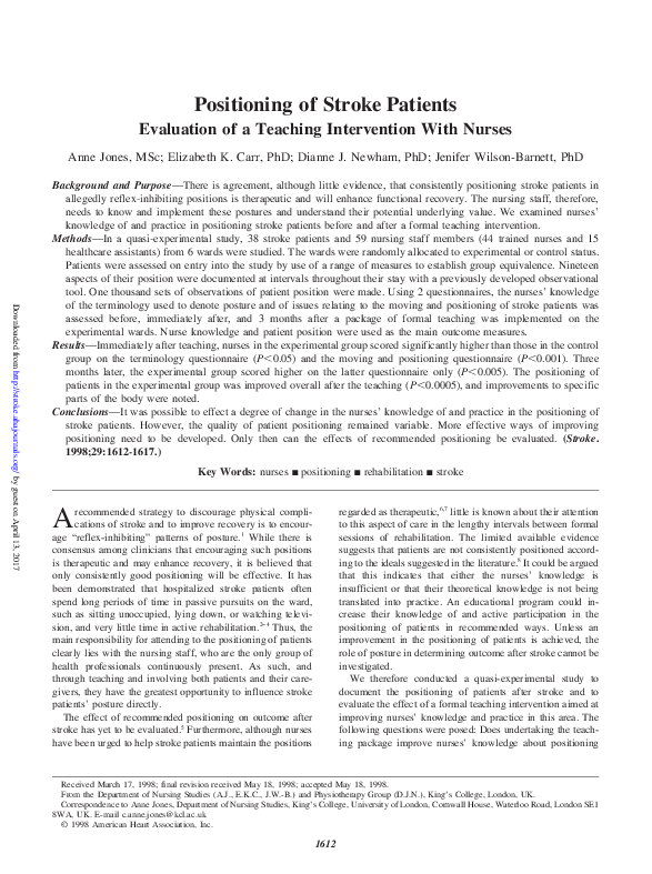 (PDF) Positioning of Stroke Patients : Evaluation of a Teaching ...