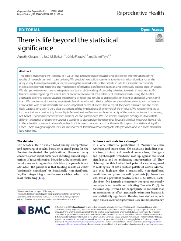 (PDF) There is life beyond the statistical significance