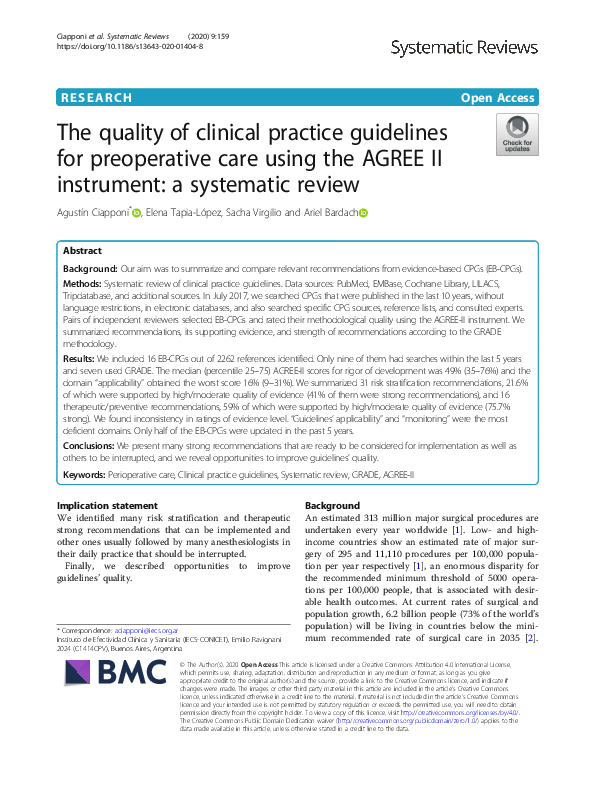 (PDF) The quality of clinical practice guidelines for preoperative care ...