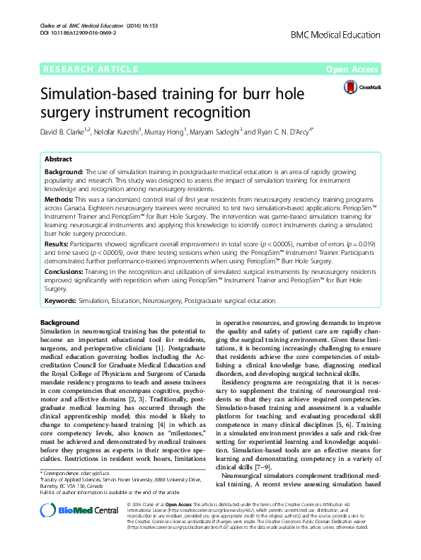 (PDF) Simulation-based training for burr hole surgery instrument recognition