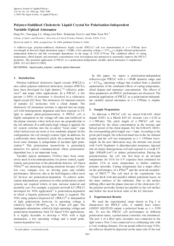 (PDF) Polymer-stabilized cholesteric liquid crystal microgratings: a ...
