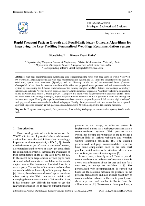Pdf Rapid Frequent Pattern Growth And Possibilistic Fuzzy C Means