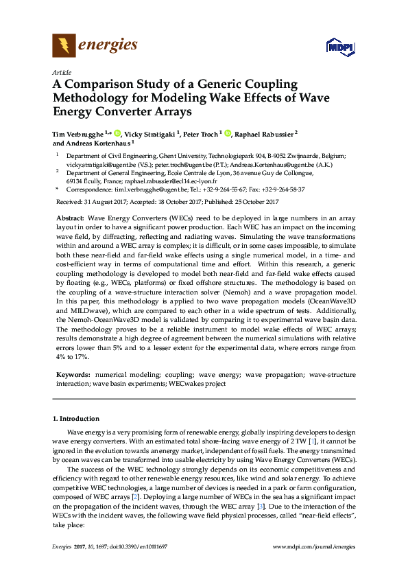 (PDF) A Comparison Study of a Generic Coupling Methodology for Modeling Wake Effects of Wave ...