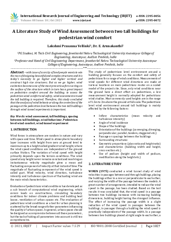 (PDF) IRJET- A Literature Study of Wind Assessment between two tall ...