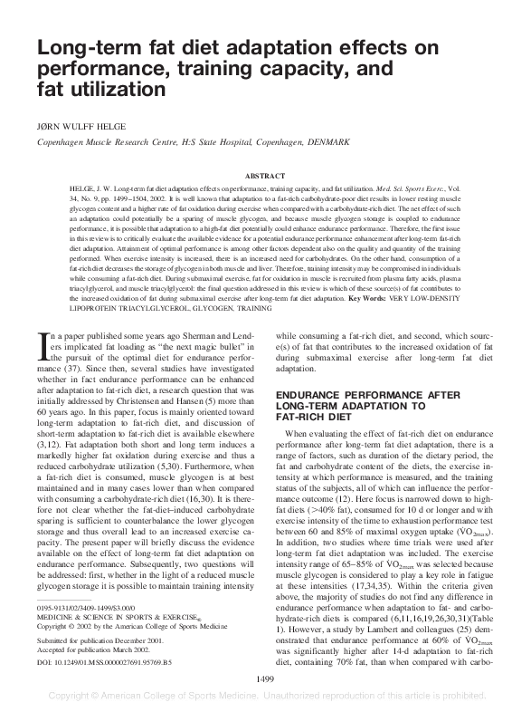 (PDF) Long-term fat diet adaptation effects on performance, training ...
