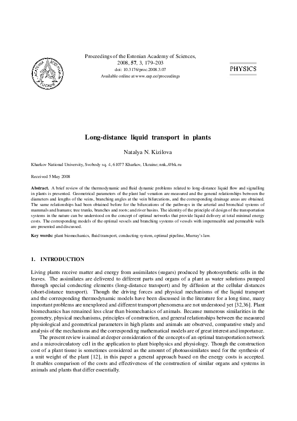 (PDF) Long-distance liquid transport in plants