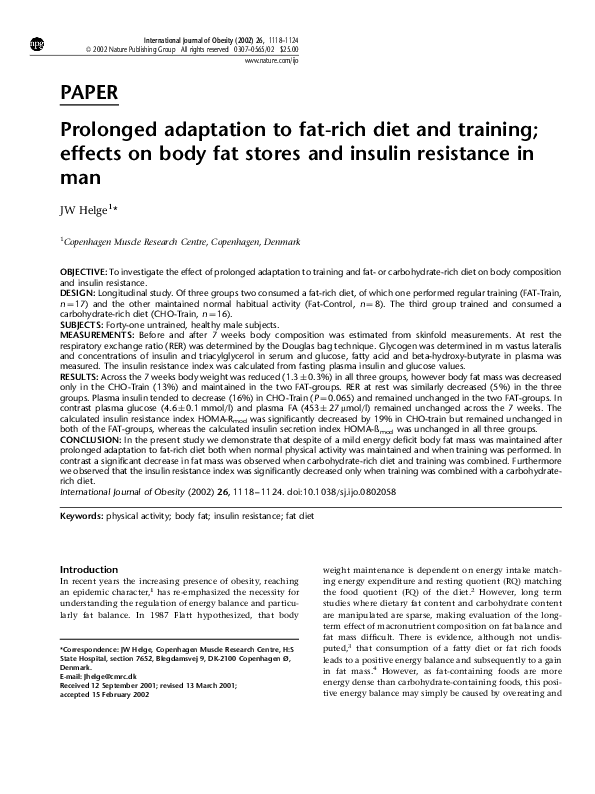(PDF) Prolonged adaptation to fat-rich diet and training; effects on ...