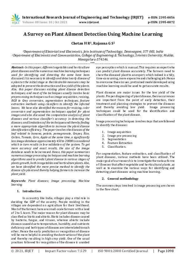(PDF) IRJET- A Survey on Plant Ailment Detection Using Machine Learning