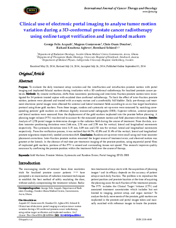 (PDF) Clinical use of electronic portal imaging to analyse tumor motion ...