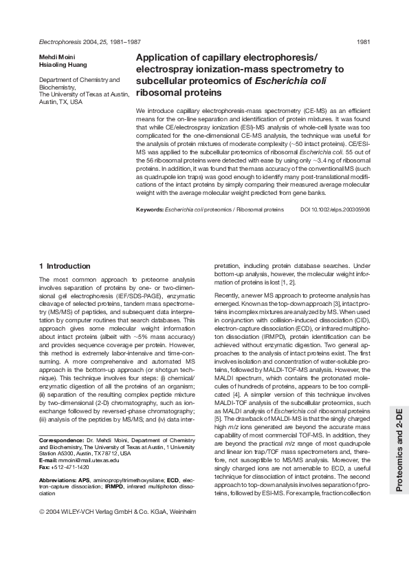 (PDF) Application of capillary electrophoresis/ electrospray ionization ...