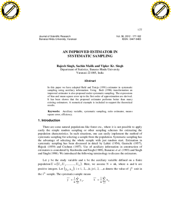 Pdf An Improved Estimator In Systematic Sampling