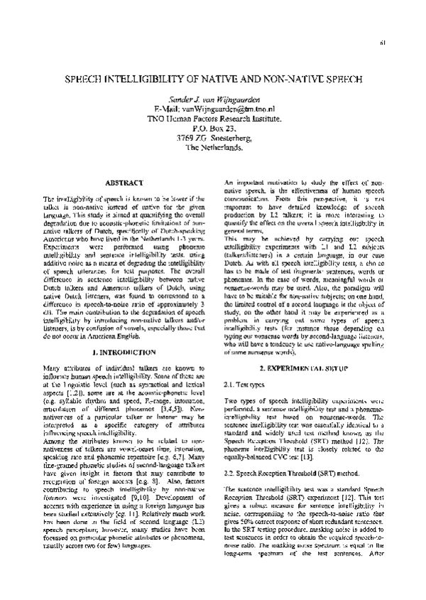 (PDF) Speech Intelligibility of Native and Non-Native