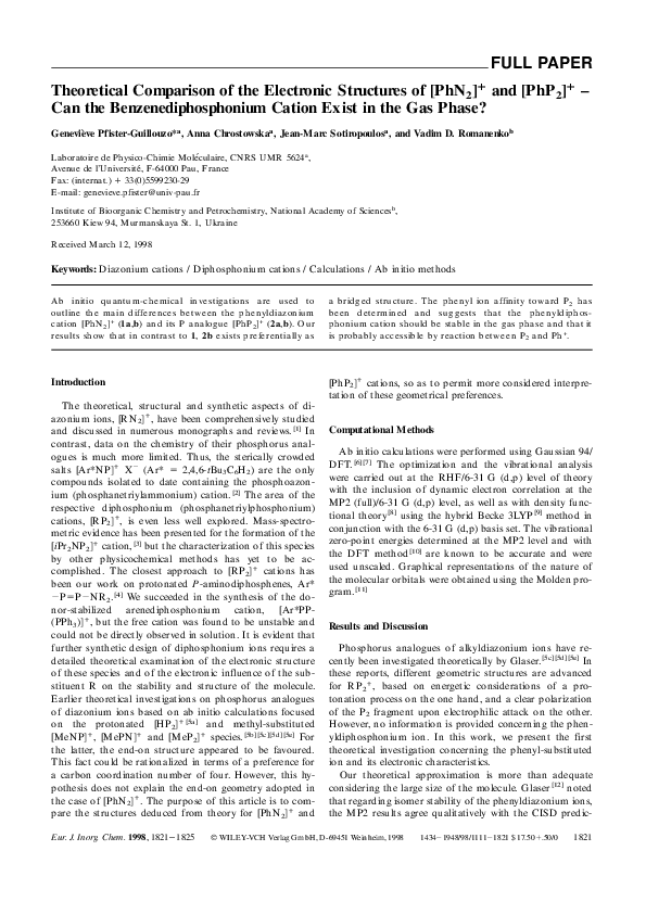 (PDF) Theoretical Comparison of the Electronic Structures of [PhN2 ...