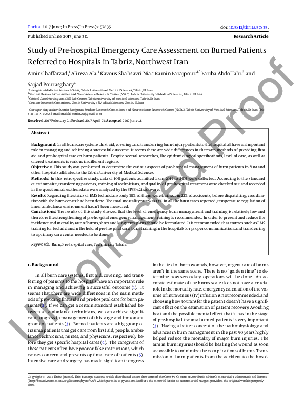 (PDF) Study of Pre-hospital Emergency Care Assessment on Burned ...