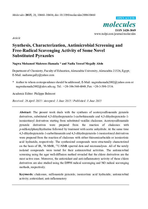 (PDF) Synthesis, Characterization, Antimicrobial Screening and Free ...