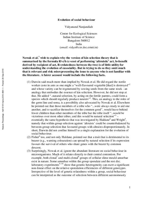 (PDF) Evolution of social behaviour