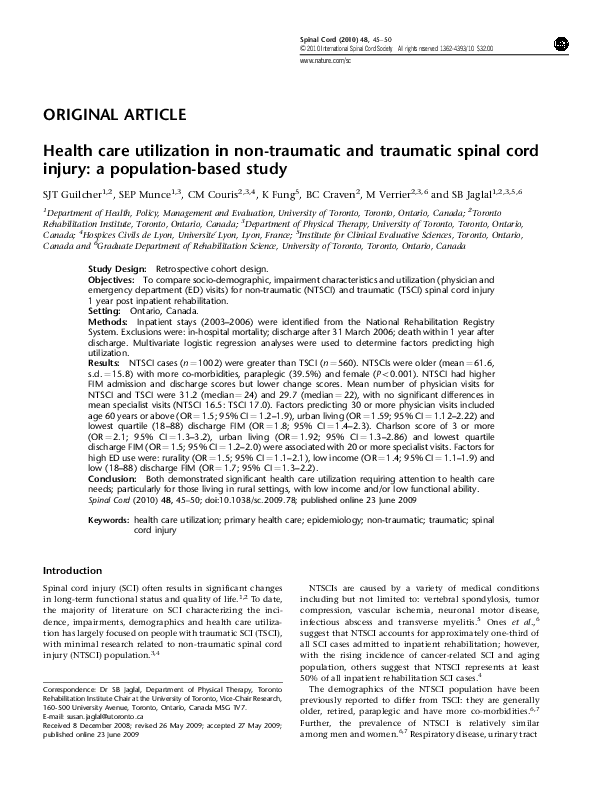 (PDF) Health care utilization in non-traumatic and traumatic spinal ...