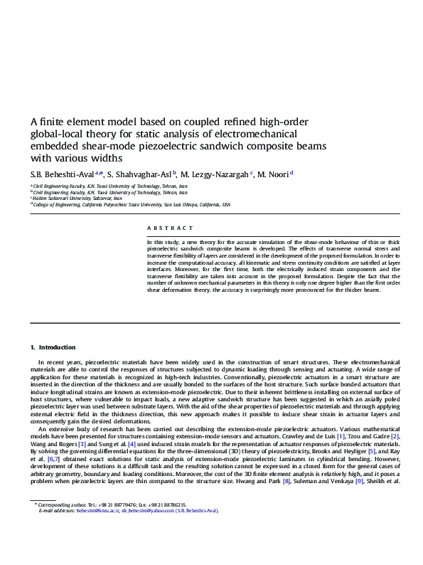 Pdf A Finite Element Model Based On Coupled Refined High Order Global Local Theory For Static
