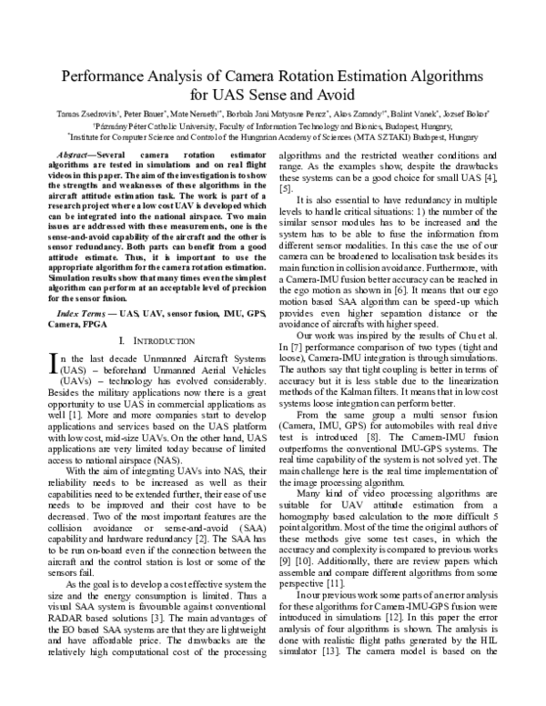 (PDF) Performance analysis of camera rotation estimation algorithms for UAS sense and avoid