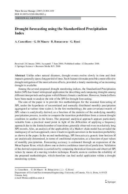 (PDF) Drought forecasting using the standardized precipitation index
