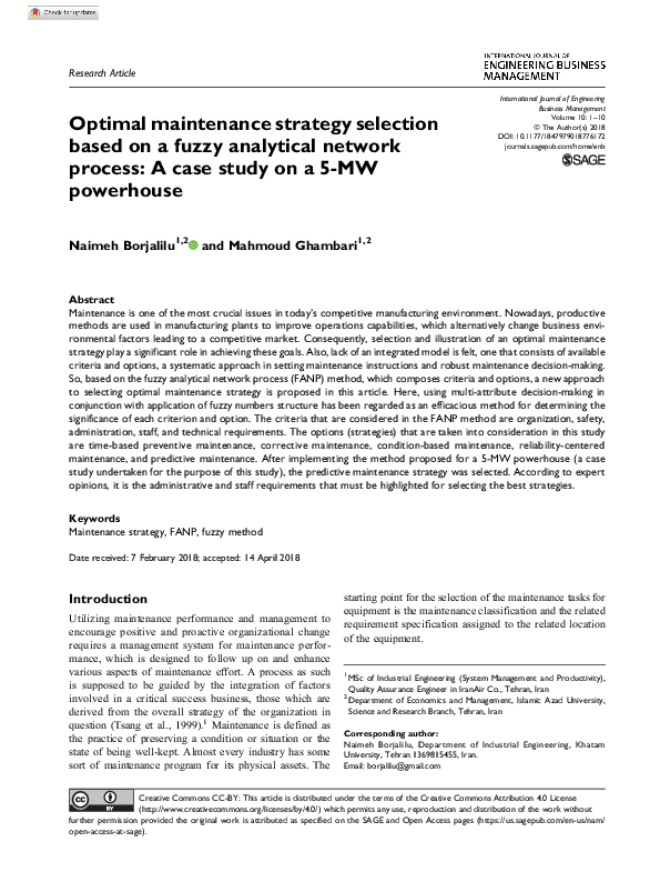 (PDF) Optimal maintenance strategy selection based on a fuzzy analytical network process