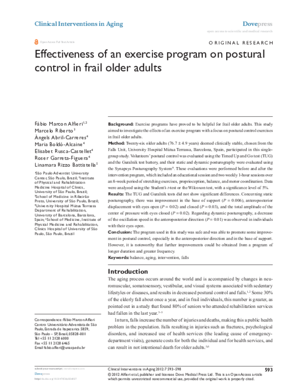 (PDF) Effectiveness of an exercise program on postural control in frail ...