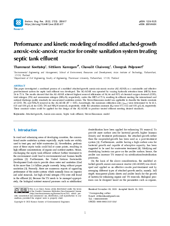 (PDF) Performance and kinetic modeling of modified attached-growth ...
