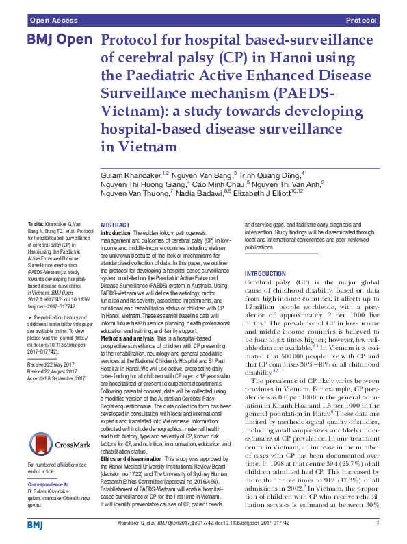 (PDF) Protocol for hospital based-surveillance of cerebral palsy (CP ...