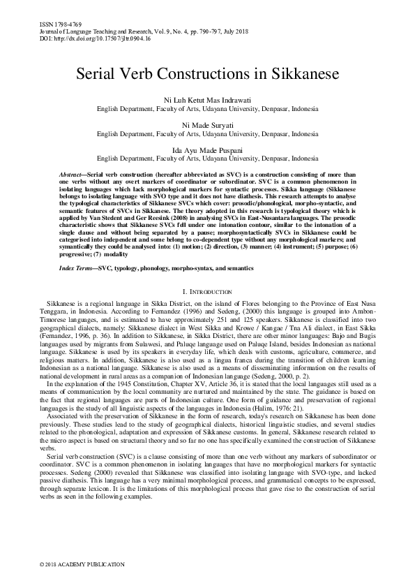 (PDF) Serial Verb Constructions in Sikkanese